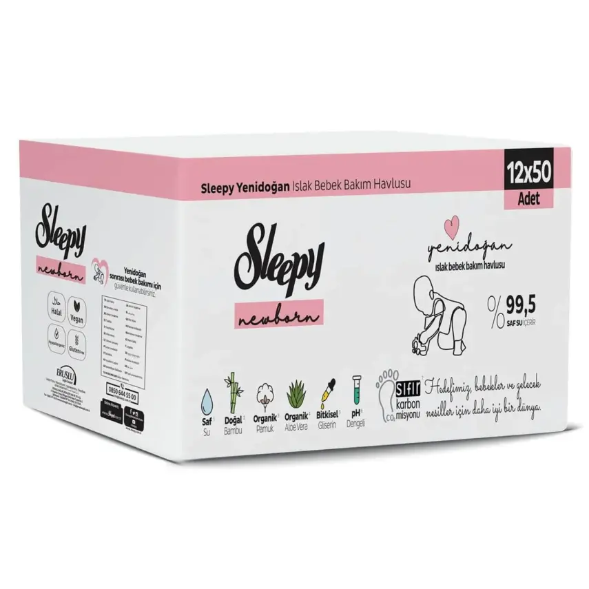 Sleepy Yenidoğan Islak Mendil 12x50li | Hızlı Kargo